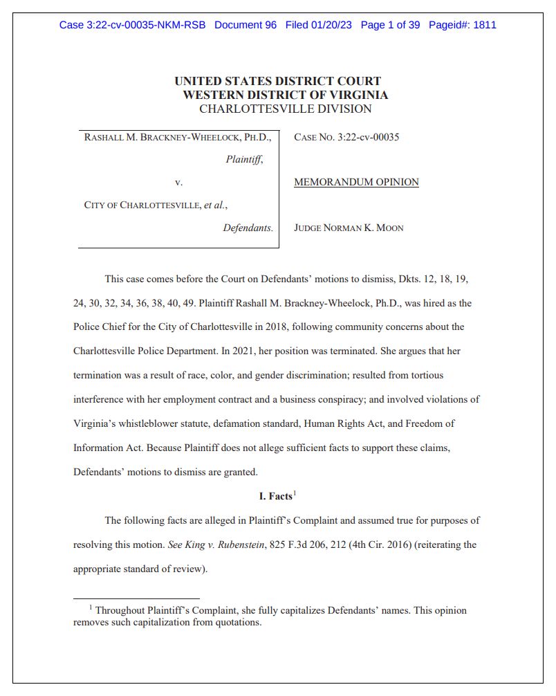 Judge Moon throws out former Charlottesville Police Chief’s suit ...